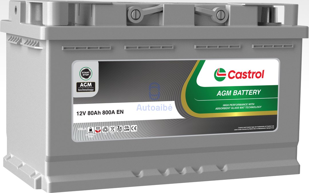 Castrol AGM Start-Stop akumuliatorius 80Ah 800A 315x175x190 (-+) | Autoaibė